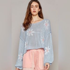 POL | Sweaters | Pol Sky Blue Lightweight Floral Print Sweater Top ...